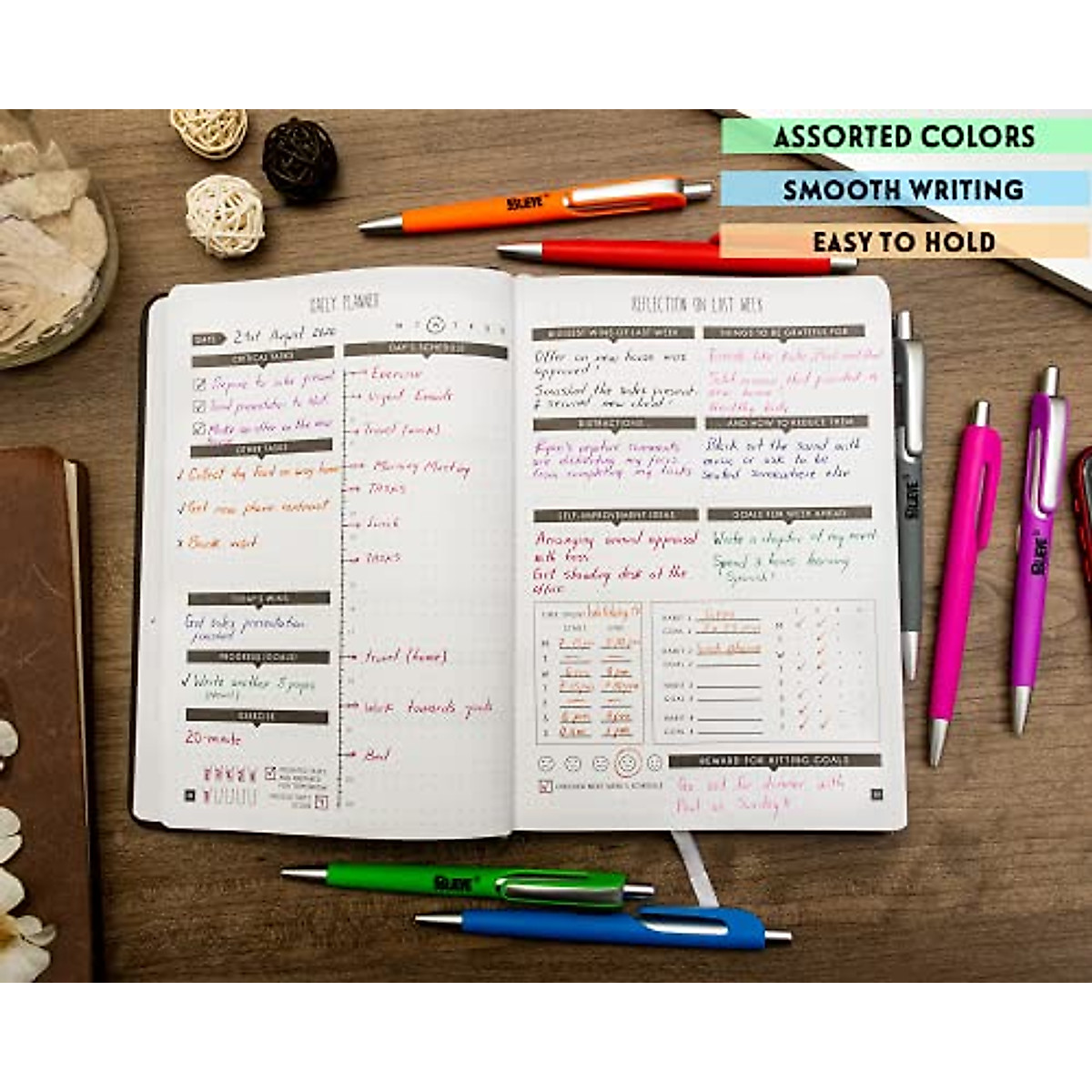 BLIEVE- Bible Pens No Bleed Through, Pack of 7, Bible Journaling Supplies, Colorful Pens, Ink Ballpoint Color Pens, Bullets Journal Pens, Fine Point Writing Pens, Colored Gel Pen, Study Accessories