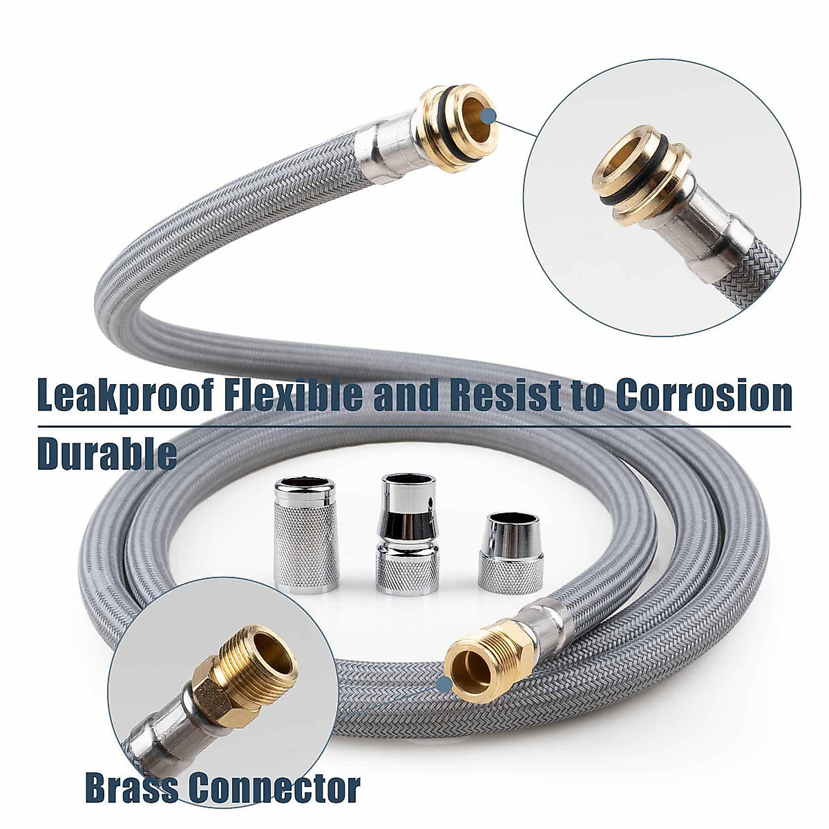 Kitchen Faucet Parts for Grohe 48293000 Replacement Hose with Weigt Ball and 3 Connect Adapters, Grohe Ladylux 46174000 46092000 Kitchen Faucet Hose Replacement Parts, Pull-Down Hose for Sink, 59"