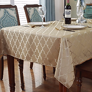 Jacquard Tablecloth Flower Pattern Polyester Table Cloth Spill Proof Dust-Proof Wrinkle Resistant Table Cover for Kitchen Dining Tabletop Decoration (Rectangle/Oblong, 60" x 84" (6-8 Seats), Gold)