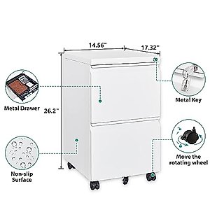 SISESOL 2 Drawer File Cabinet with Lock, Under Desk Metal Filing Cabinet for Home Office,Lockable Rolling File Cabinet with 2 Keys for Legal/Letter/a4 Size