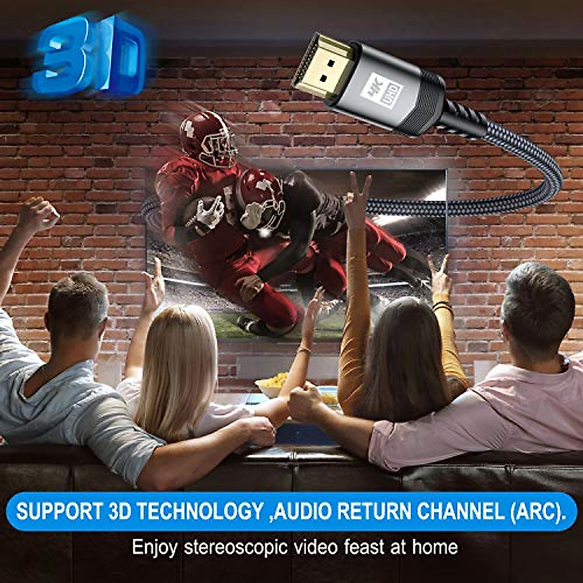 HDMI Cable 15 feet [4K@60Hz, 1080P@144Hz], sweguard 4K HDMI 2.0 Cable High Speed 18Gbps Gold Plated Nylon Braided Supports HDR,HDCP 2.2, 2160P,3D,ARC for Roku TV PS5 PS4 Xbox HDTV Blu-ray&Monitor-Grey