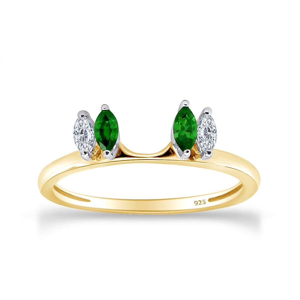 THE JEWEL ZONE White Natural Diamond & Emerald Enhancer Guard Wrap Wedding Ring in 14k Two Tone Yellow Gold Over Sterling Silver (1/6 Cttw)