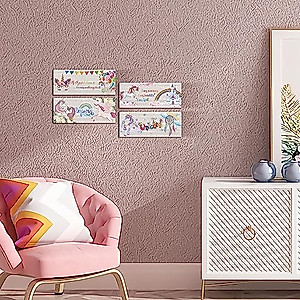 CLOMAY 4 Pieces Unicorn Rainbow Wall Decor for Girls Bedroom, Unicorn Rustic Wooden Wall Art Decoration for Living Room, Motivational Hanging Signs for Kids Room Nursery Ornamentation