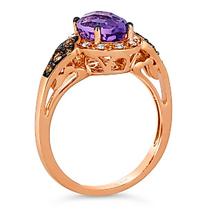 LE VIAN 1 3/4 Carat Oval Purple Amethyst and 1/4 Carat Chocolate Diamond Band Ring for Women in 14k Rose Gold (White/Fancy Brown, cttw) Engagement Anniversary Ring Size 7