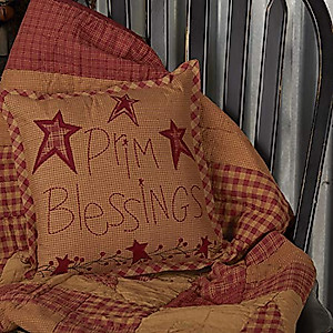 VHC Brands Ninepatch Star Prim Blessings Pillow 12x12 Country Bedding Accessory, Burgundy