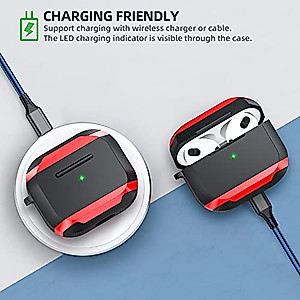 MUCOKE Compatible with AirPods 3 Case 2021, Aluminum Alloy and Shockproof TPU Protective Cover, Compatible with AirPods 3rd Generation Case, with Keychain (Red Black)