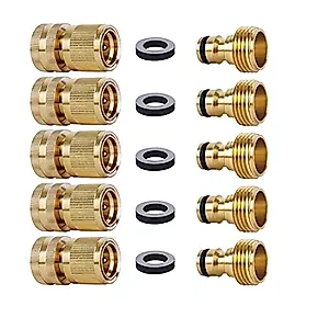 YTFGGY Garden Hose Quick Connector Set Solid Brass 3/4 inch Water Fitings Thread Easy Connect No-Leak Male Female Value (5set)