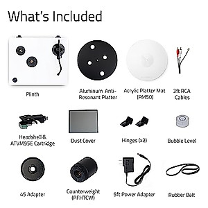 Fluance RT81+ Elite High Fidelity Vinyl Turntable Record Player, Audio Technica VM95E Cartridge, Anti-Resonant Platter, Acrylic Mat, Phono Preamp, Wood Plinth, Adjustable Isolation Feet - Matte White