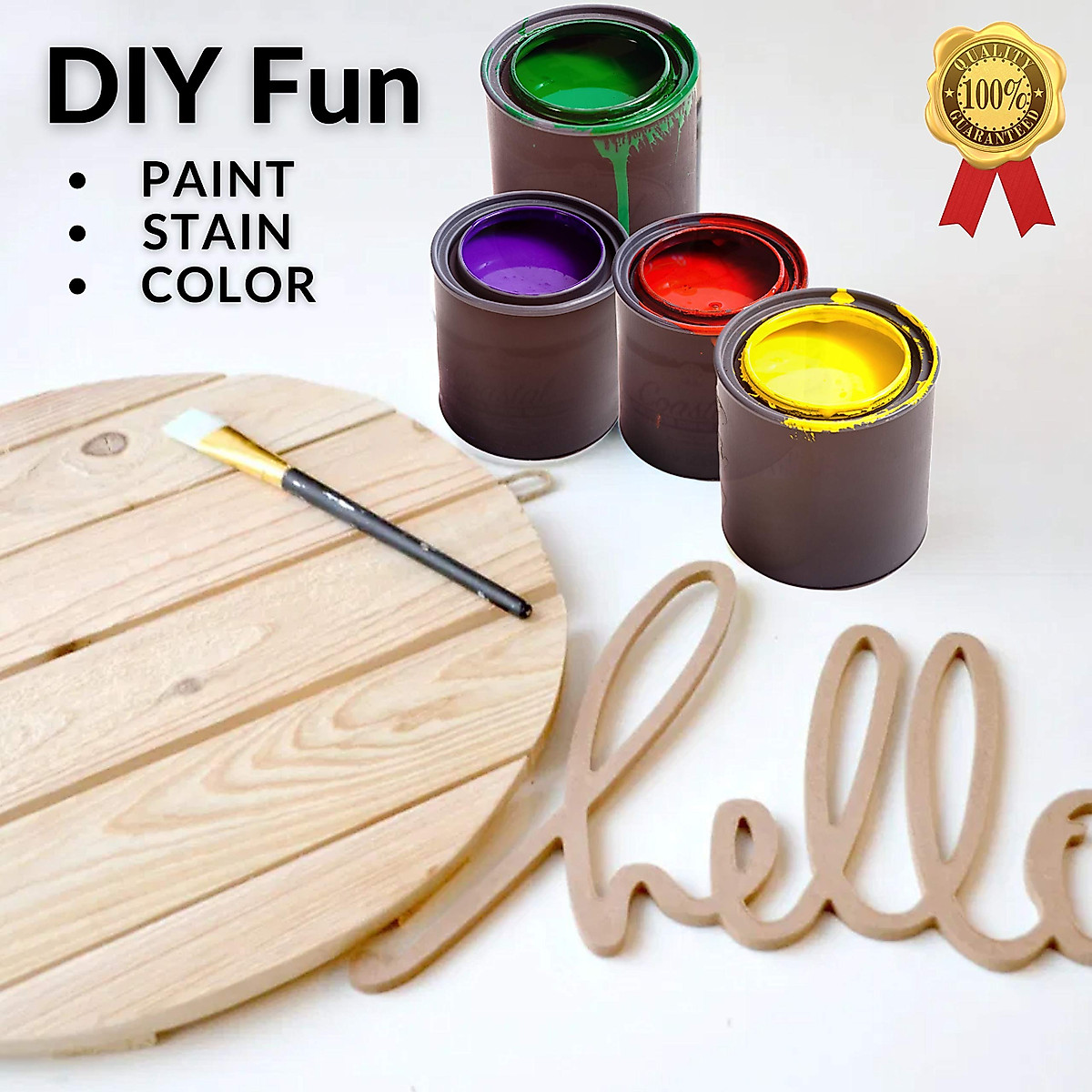 Unfinished Wood Rounds for Crafts - 2 Pack of 14 Inch Diameter Reversible Wood Circles with Real Wood Veneer That Will Not Warp, Wood Slices with Smooth Side and Embossed Shiplap Side by CADE + KAI