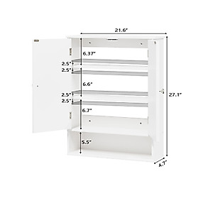 IANUE Bathroom Cabinet - Over The Toilet Storage Cabinet White Medicine Cabinet, Bathroom Wall Cabinet with 2 Doors and Adjustable Shelves, Small Wall Mounted Cabinet for Bathroom, Kitchen, Laundry