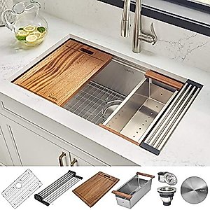 Ruvati 28-inch Workstation Ledge Undermount 16 Gauge Stainless Steel Kitchen Sink Single Bowl - RVH8309