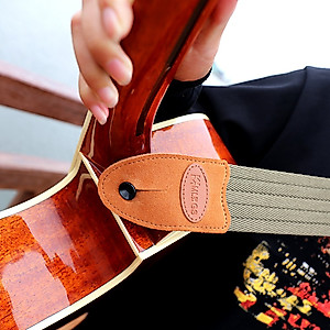 Guitar Strap for Acoustic, Electric Guitars with Suede Leather Ends, Includes 2 Safety Locks, 1 Leather Guitar Strap Button