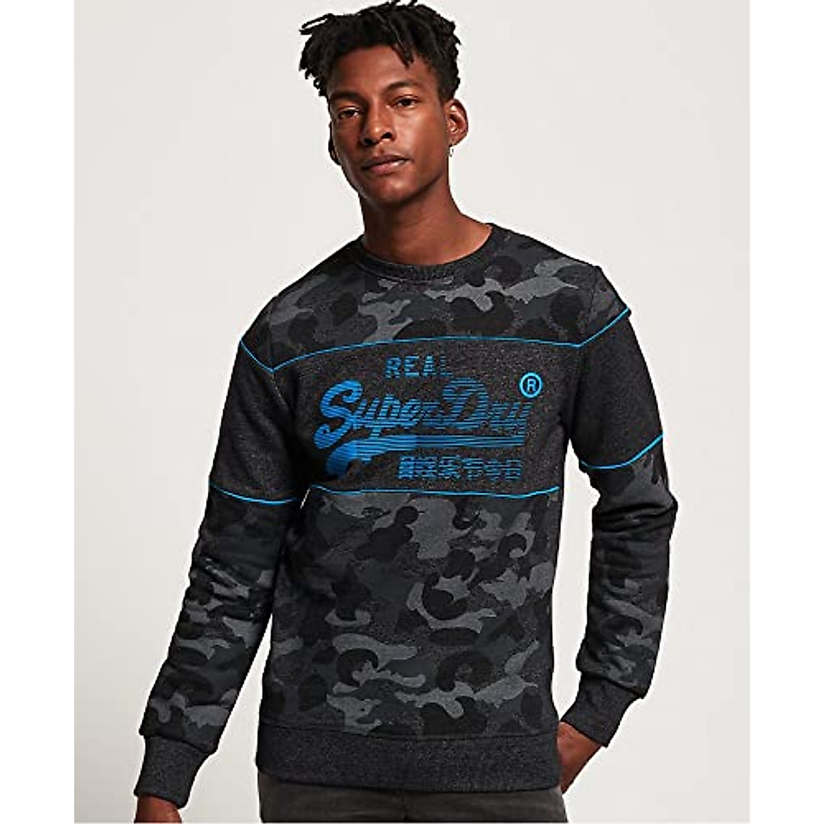 Superdry Mens Vintage Logo Camo Panel Sweatshirt Black Grit Size S