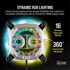 Corsair Hydro X Series, XC7 RGB White CPU Water Block,16 Individually addressable RGB LEDs, Software-Enabled, 1200/AM4