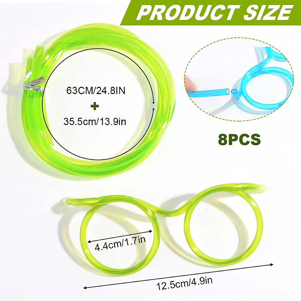 Betinyar 8 Pieces Silly Straws Glasses, Flexible Straws Novelty Eyeglasses, Frame Loop Straws Eyeglasses for Party Supplies, Birthday (Multi)