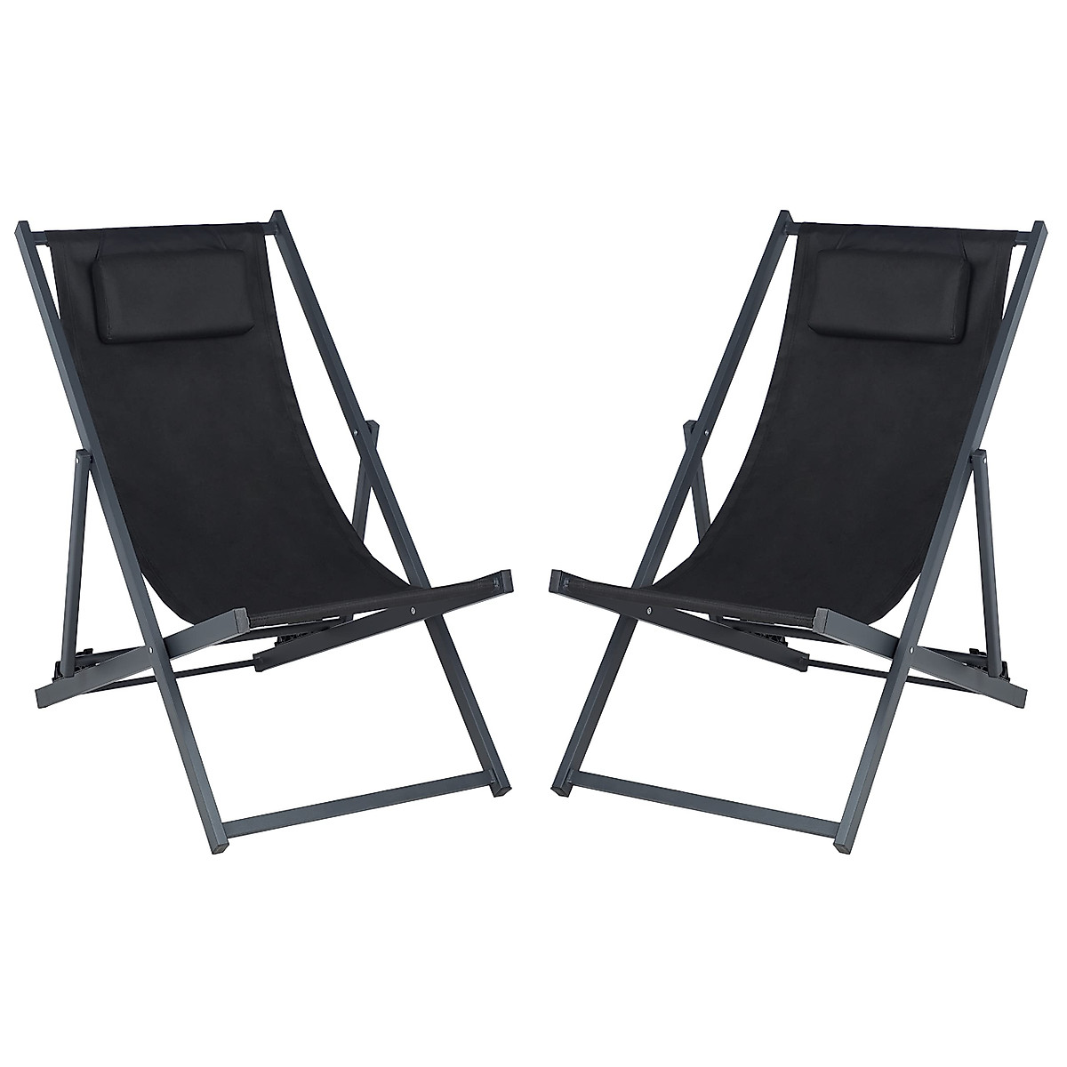 Safavieh PAT9039C-SET2 Outdoor Collection Camlin Black Adjustable Folding Set of 2 (Fully Assembled) Sling Chair Set