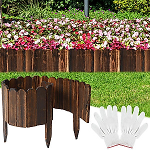 Wood Garden Edging Border Fence with White Gloves Wooden Fence Landscape Wood Border Edging for Garden Yard Pathway Outdoor Patio Decoration 8 x 47 Inches
