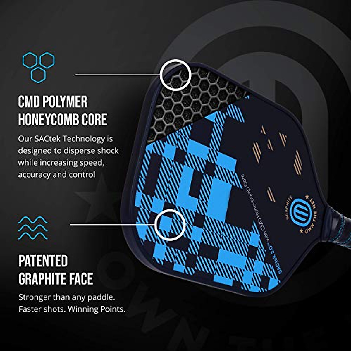 OWN THE NET Pickleball Paddles, USA-Based Brand, Premium Pickleball Paddle Set with Patented Carbon Fiber Graphite, Includes 2 Paddle Covers and 2 Outdoor Balls with Carry Bag (Sky Blue)