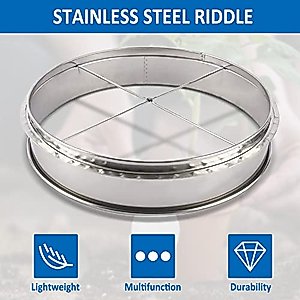 YaeCCC Garden Potting Mesh Sieve Sifting Pan - Stainless Steel Riddle - Mix Soil Filter - with 4 Interchangeable Mesh Sizes (Approx 1/8", 1/4", 3/8", and 1/2")
