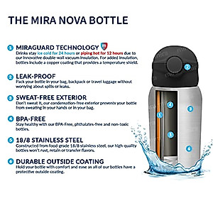MIRA 15 oz Kids Stainless Steel Water Bottle - Thermos Insulated Flask Keeps Cold - One Touch Straw Lid Cap, Blue - Planets
