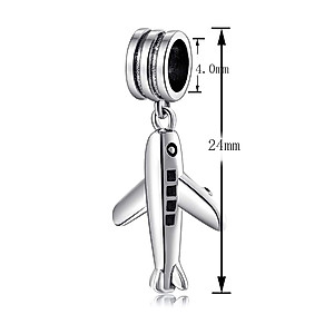 FAEFASH Airplane Pendant 925 Sterling Silver Dangling Aircraft Charm Travel Plane Charm Compatible for Women Pandora Style Bracelet