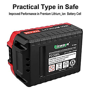 Biswaye 2-Pack 20V MAX Lithium Battery PCC685L Replacement for Porter Cable 20V Battery PCC681L PCC680L PCC682L PCC683L 20V Drill Tools PCC601 PCC670 PCCW205B Battery