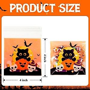HiloPack 4"x4" Halloween Goodie Bags, 50Pcs Self Adhesive Cookie Bags Halloween Treat Bags Trick or Treat Cellophane Candy Bags for Halloween Party Favor Supplies (Party Bags)