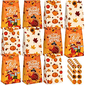 VGOODALL 36PCS Thanksgiving Treat Bags, Fall Leaves Gift Bag with Stickers Thanksgiving Gift Bags for Thanksgiving Fall Autumn Party Supplies