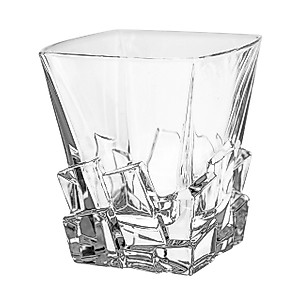 Barski - European Quality Glass - Crystal - Set of 6 - Square Shaped - Double Old Fashioned Tumblers - DOF - 11.7 oz. - with Ice Cubes Design - Glasses are Made in Europe