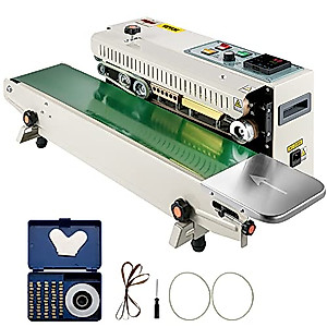 VEVOR Continuous Bag Band Sealing Machine FR900K Band Sealer Machine with Digital Temperature Control Horizontal Bag Sealer for 0.02-0.08 mm Plastic Bags Continuous Band Sealer w/ Printing Function