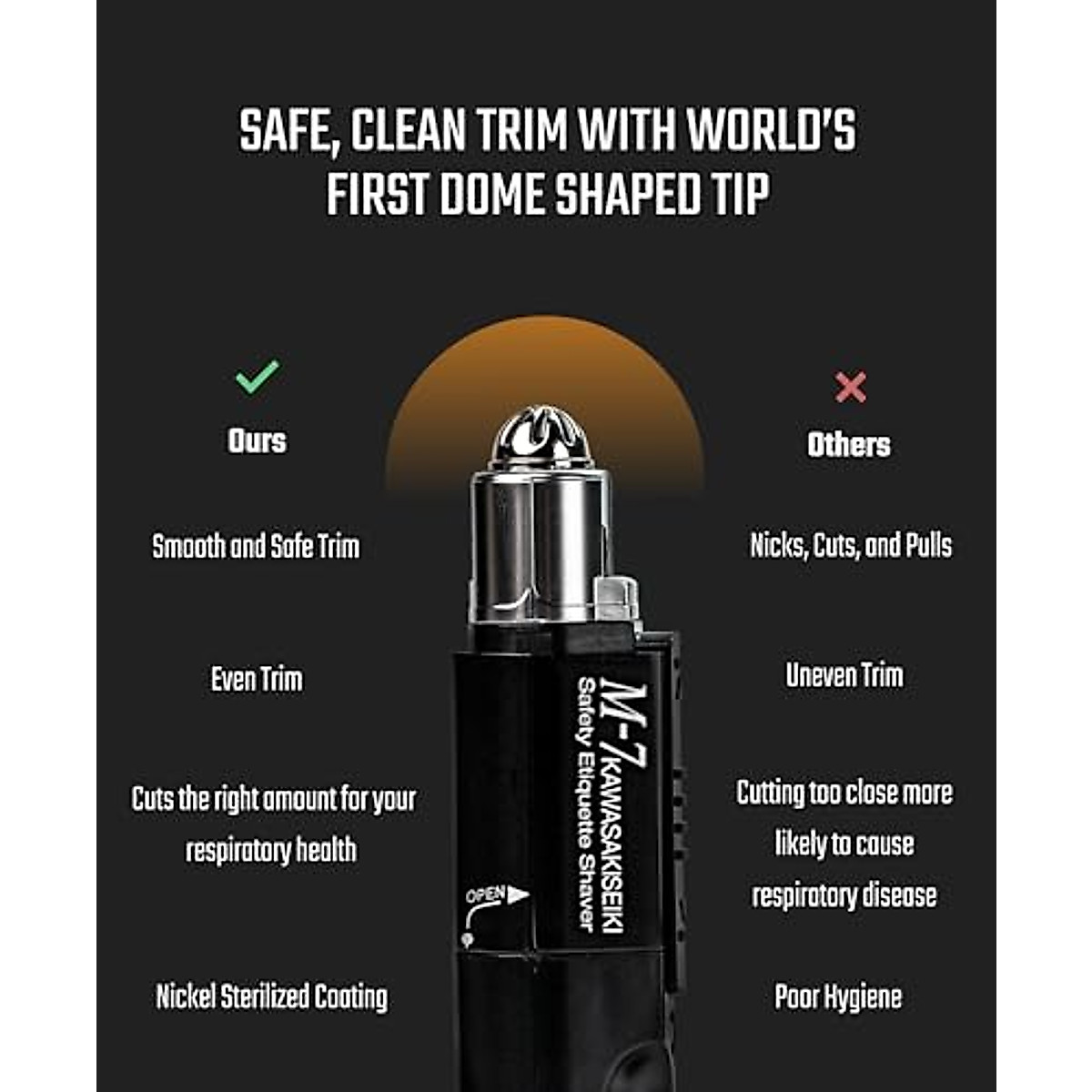 KAWASAKISEIKI M-7 Nose Hair Trimmer – Multifunctional Nose, Ears and Eyebrows Hair Trimmer for Men with Nickel Sterilized Coating and Self-Cleaning Water Resistant Design – Travel Pouch Included