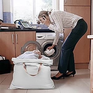 SANFERGE Cotton Canvas Laundry Bag with Handles & Drawstring Straps, Heavy Duty Extra Large Laundry Bags for Laundromat and Household, Washable Travel Dirty Clothes Bag Hamper Liner, 25.5 x 34 Inch, Light Grey