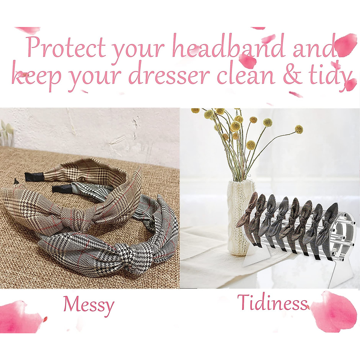 Yesland 2 Pack Acrylic Headband Holder - Clear Headband Organizer Display Stand for Girls - Hairband Rack Storage Holder for Hair Clasp, Bangles, Teen Girl, Women