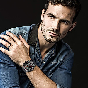 CHEETAH Mens Chronograph Watch Outdoor Waterproof Military Tactical Style Black Red Quartz Sports Watches for Men with Rubber Strap