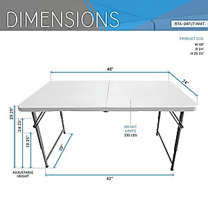 Techni Home Height Adjustable 4 FT Granite White Folding Table – Premium 4 Foot Folding Table Ideal for Camping, Picnic, Party or as Kids Table