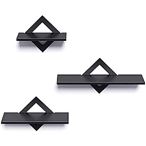 piorlado Black Floating Shelves for Wall, Wall Shelves Set of 3, Wall Mounted Shelves for Bedroom, Hallway, Office, Living Room
