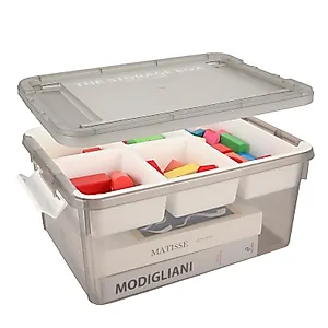 ACXFOND 1PCS Plastic Storage Box with Removable Tray Grey Craft Organizers and Storage 17 QT Storage Containers for Arts and Crafts Supplies, Lego, Stationery, Kids Building Blocks, Sewing Kit