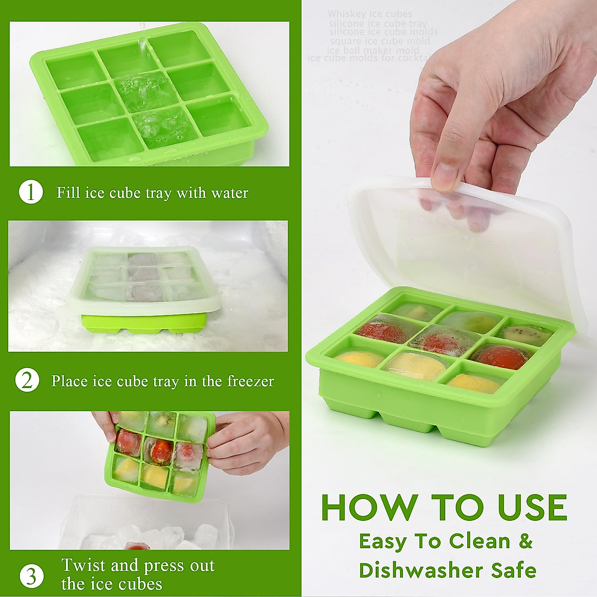 Aibirui Ice Cube Tray with Lid (9X2 Pcs), Small Ice Cube Trays, Silicone Ice Cube Trays for Freezer, Mini Square Ice Cube Mold for Ice Coffee, Drinks, Whiskey, Cocktail, Bourbon, Baby Food