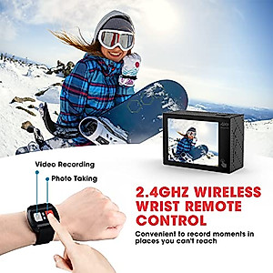 4K 20MP WiFi Action Camera 131FT Underwater Waterproof Camera 2.0'' LCD Screen 170° Wide Angle EIS Sports Cam with External Mic 2.4G Remote Control 2x1050mAh Batteries and Helmet Accessories Kit