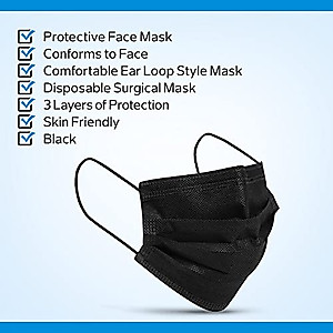 Old South Trading Face Masks - Disposable Black 3-ply Masks for Adults - Black (50 Count (Pack of 1)
