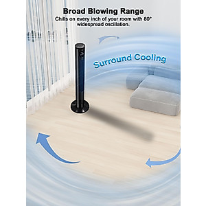 Uthfy 46" Tower Fan With Remote, 24ft/s Fan for Bedroom with 24 H Timer, 80° Oscillating Fan with 3 Speeds, 3 Modes, Portable Fans that Blow Cold Air, Standing Bladeless Fan for Room Home Office