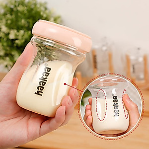 haakaa Glass Baby Food Storage Jar- Food Storage Container Airtight Lid-Wide Neck Gen.3 Baby Bottle -Leakproof BPA-Free 0m+ Newborn Babies(Peach, 6.3oz/180ml)