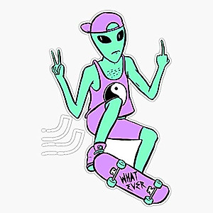 Skateboarding"Whatever" Alien Vinyl Waterproof Sticker Decal Car Laptop Wall Window Bumper Sticker 5"