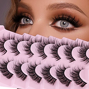 Mink Lashes Fluffy Manga Lashes Natural Look 3D Eyelashes 17mm Cat Eye Wispy 7 Pairs False Eyelashes Pack Faux Mink Eyelashes by FANXITON
