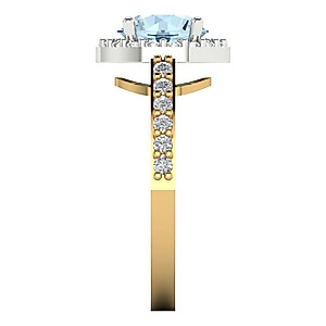 Clara Pucci 2.5 ct Round Cut Solitaire W/Accent Halo Natural Aquamarine Wedding Statement Bridal ring 18K Yellow & White Gold Size 11