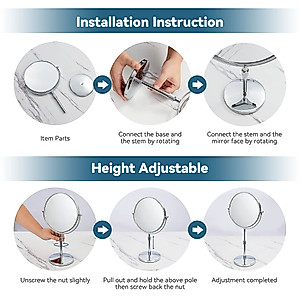 HOMEMIRO 17" Tall Tabletop Makeup Mirror Height Adjustable Vanity Mirror 8" Large Free Standing 1X/10X Magnifying Mirror on Stand,Classic Round Desktop Make Up Mirror for Bathroom or Bedroom,No Light