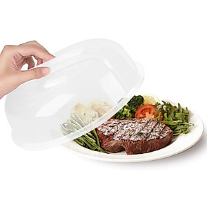 Flexzion Microwave Cover for Food, 12 Inch Plate Cover, BPA Free Plastic Food Cover, Transparent Anti-Splatter Cover Guard, with Adjustable Steam Vent Hole, Dishwasher Safe, Easy Grip Handle