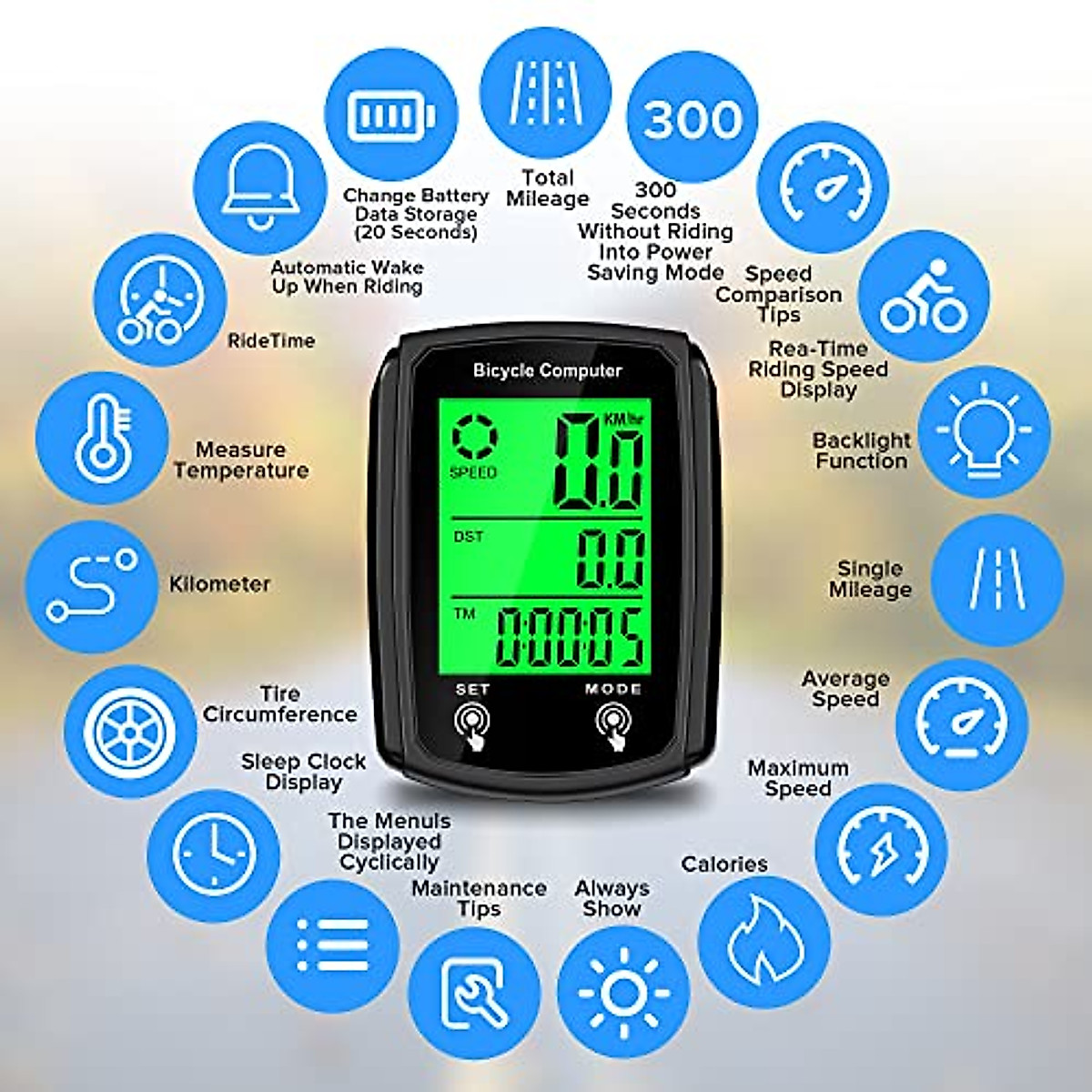 Hilceriy Bike Computer and Bicycle Odometer Wired KM/H Bike Speedometer with Automatic Wake-Up Cycling Speed Tracker LCD Display & Single Mileage & Multi-Functions & Calories Statistics