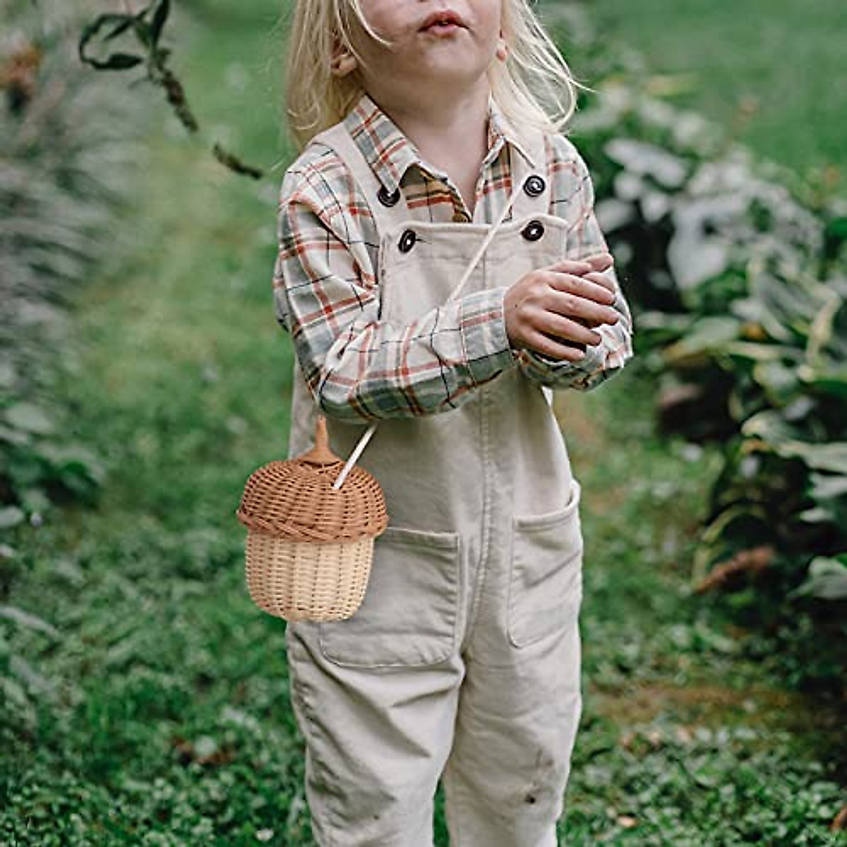 Garneck Womens Wallet Women's Tote Handbags Mini Crossbody Purse Kids Bag Rattan Woven Shoulder Bag Cute Pine Cone Basket Basket for Little Girls Boys, 5.5x3.5 Inch Teen Girl Purse Womens Wallets