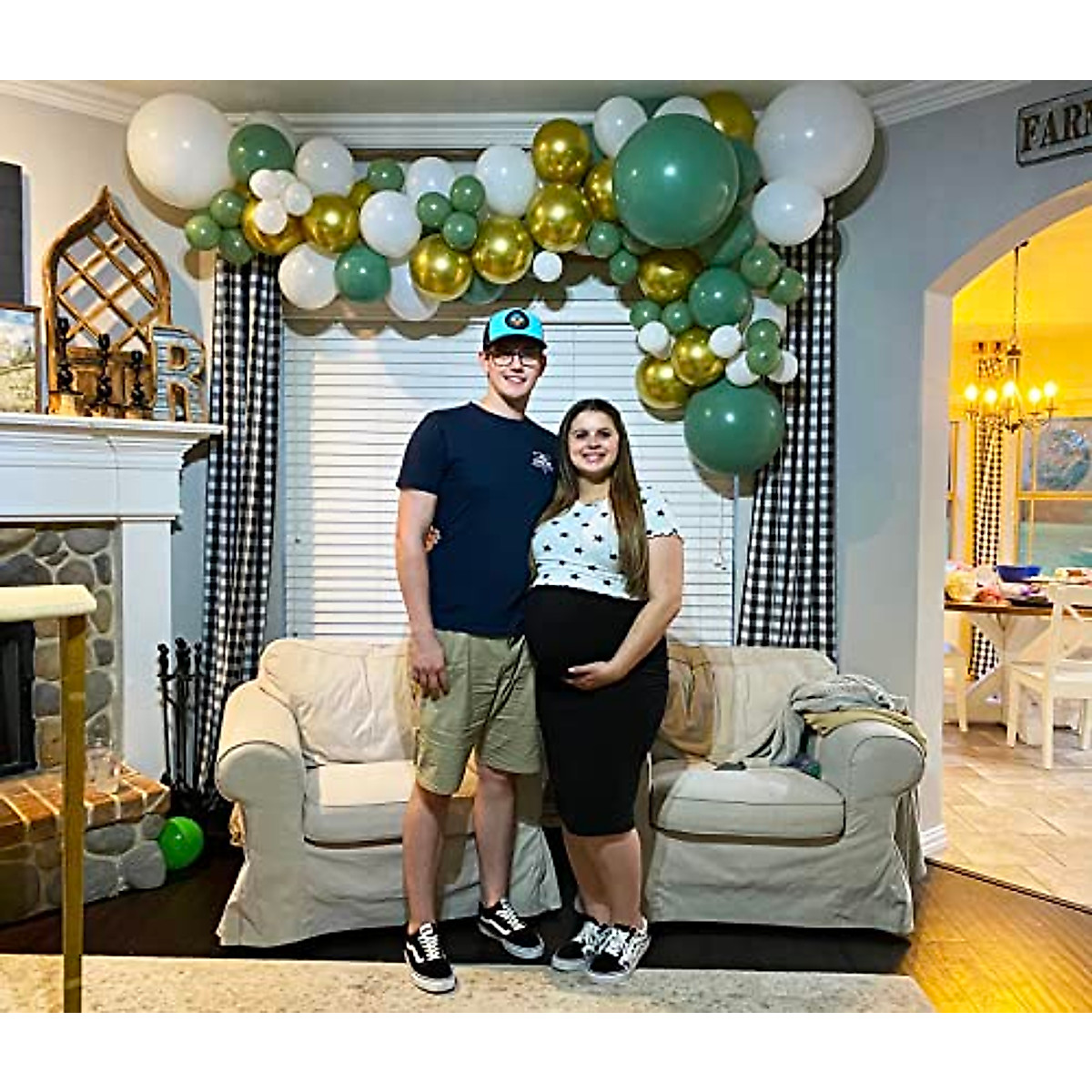 Oopat DIY Olive Sage White Gold Balloon Arch Garland Kit for Boho Bridal Shower Baby Shower Wedding Birthday Backdrop Engagement Bridal Shower Bachelorette Party Decoration (Sage Gold)